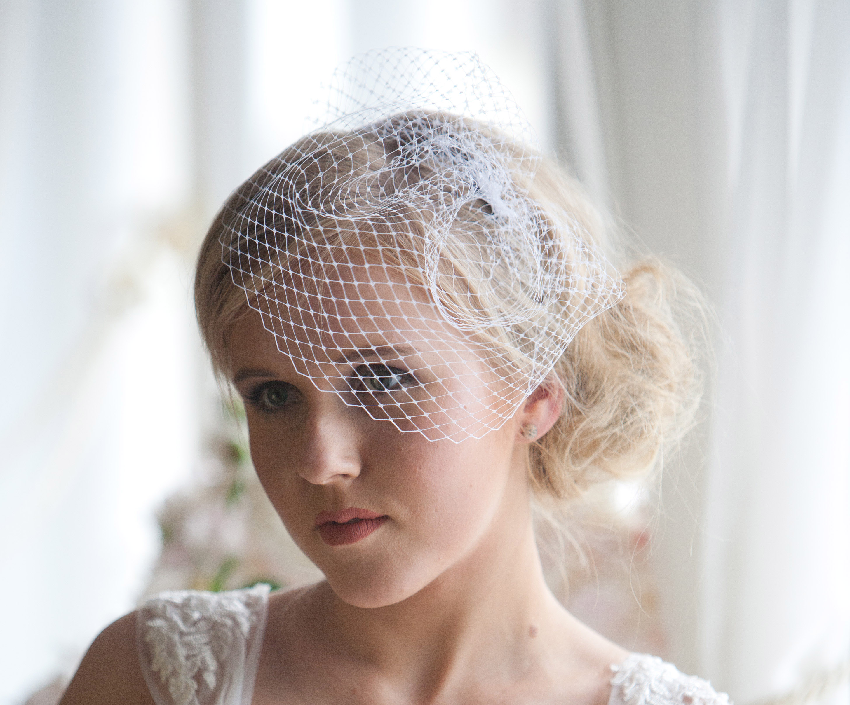 Birdcage veil for bride, white blusher veil, wedding hair accessory ...