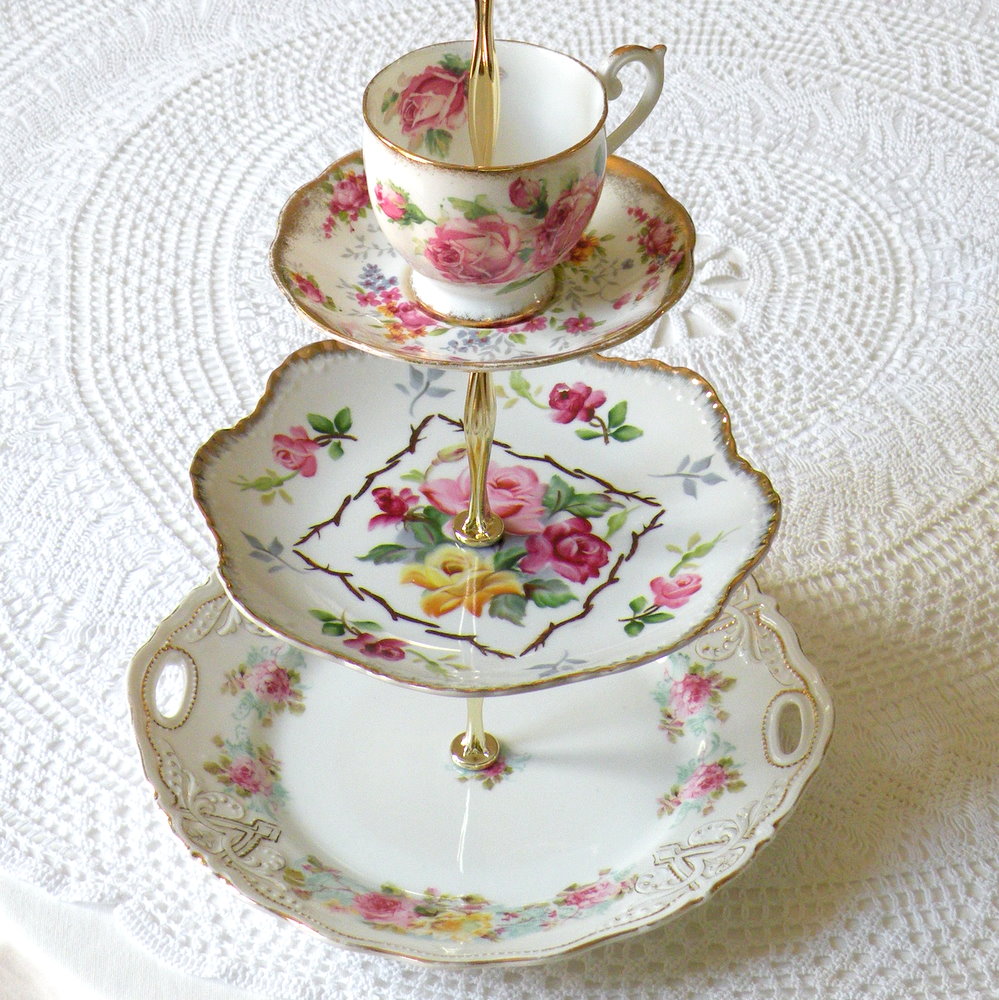 floral cupcake stand cake plate