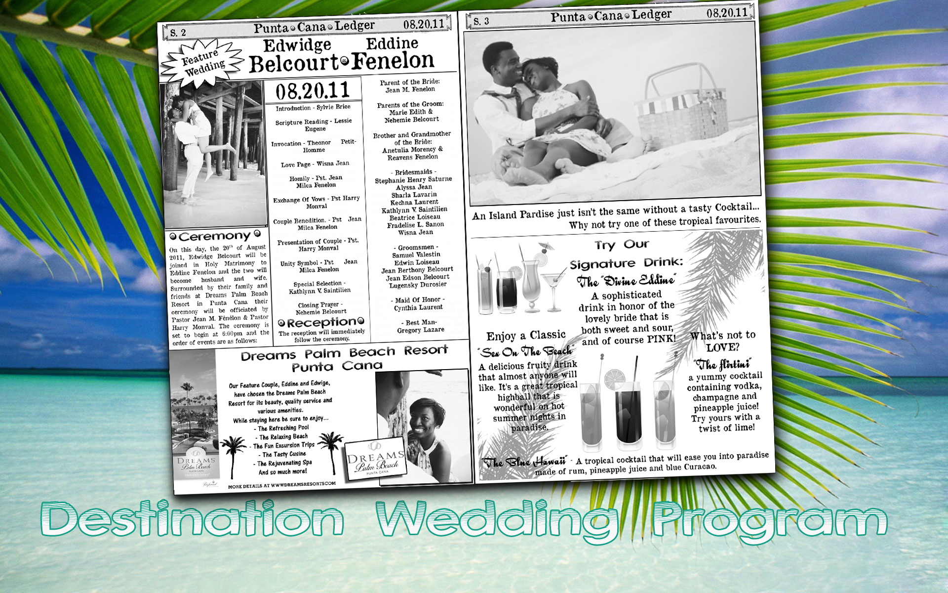 Destination Wedding Program - Mini Newspaper Style