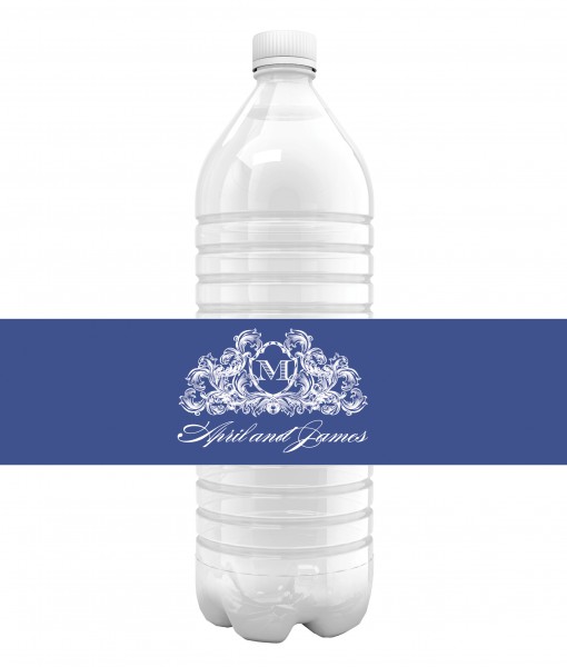 Elegant Monogram Baroque Script Water Bottle Labels