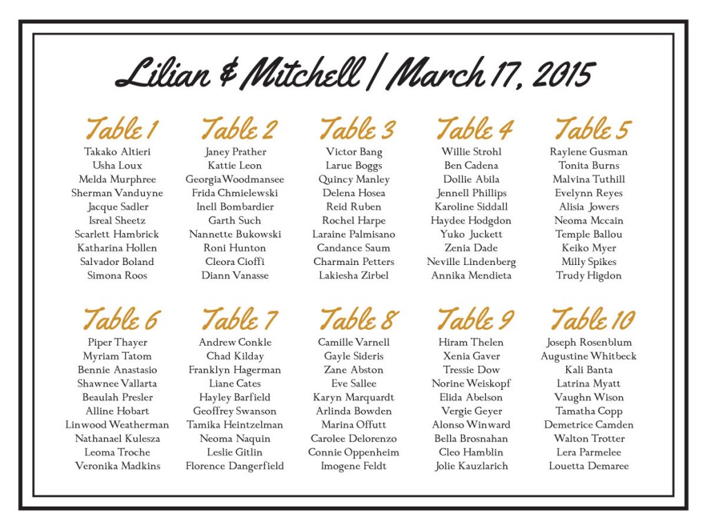 Border Wedding Seating Chart