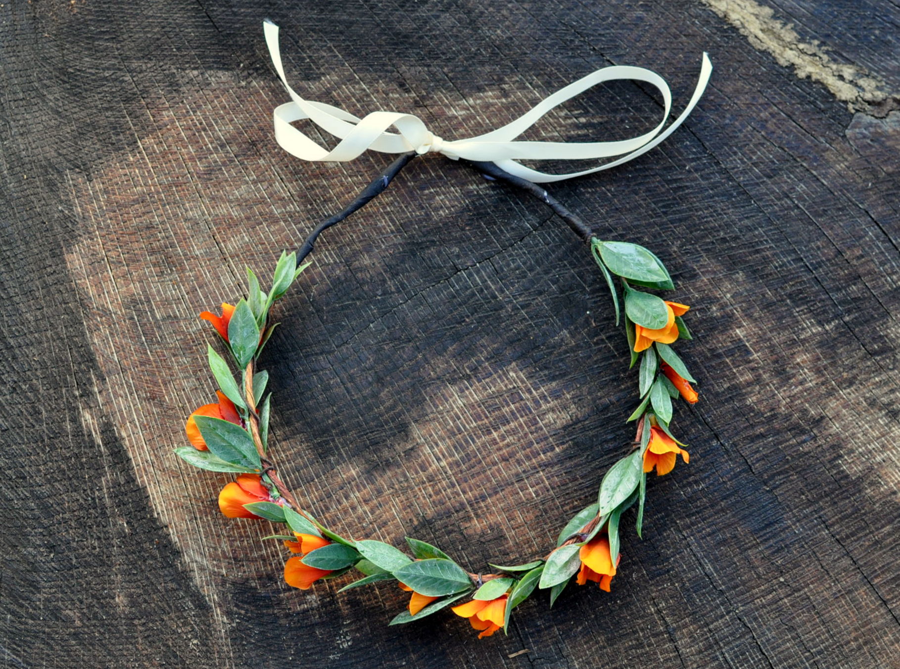 Orange Poppy Bohemian Floral Crown, Wedding Crown