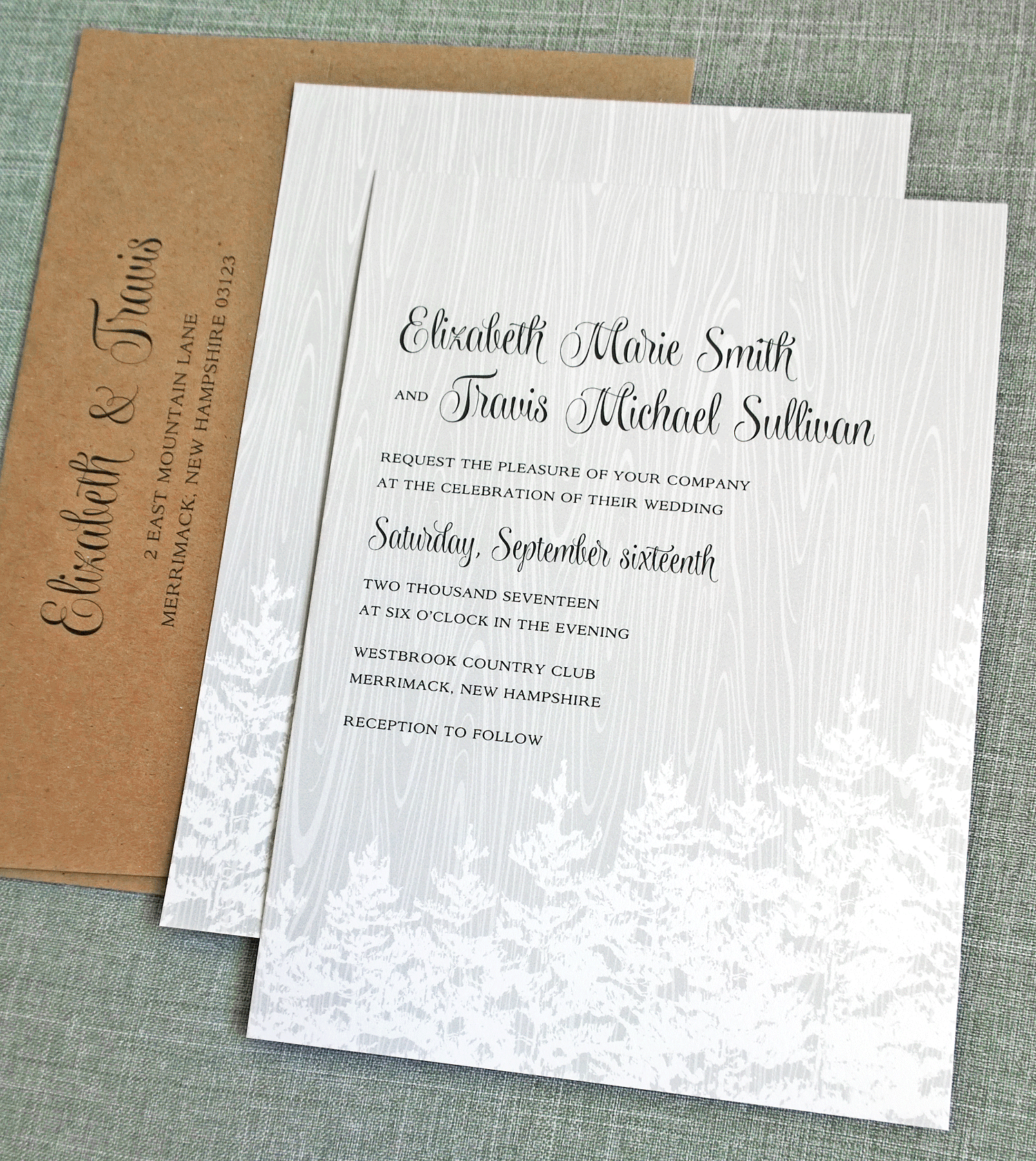 Elizabeth Rustic Wood grain Wedding Invitation