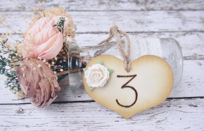 Floral Engraved Heart Table Number