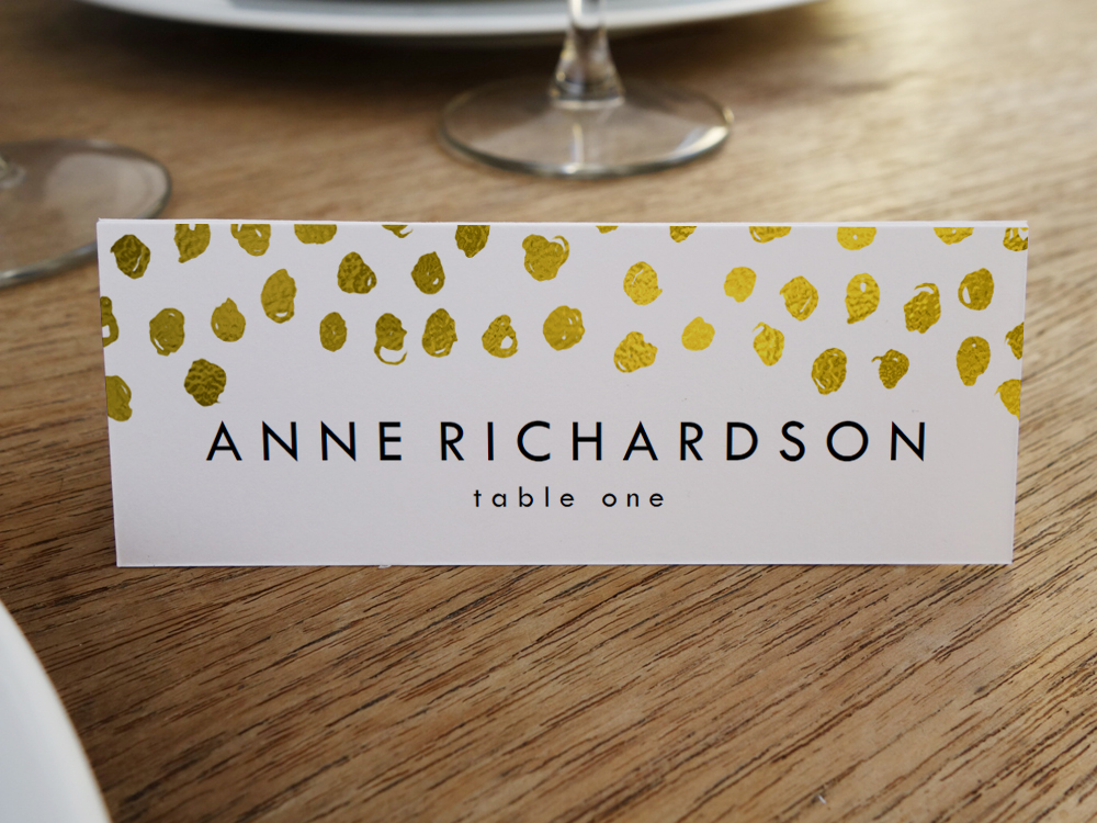 Place Card Template - Gold Dots