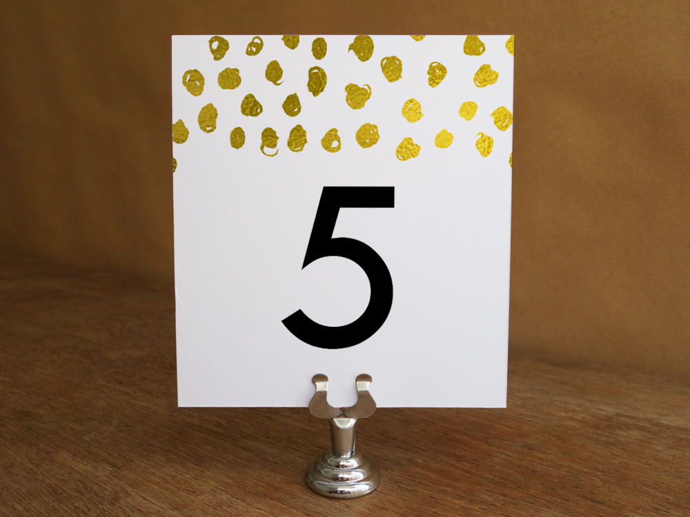 Printable Table Number - Gold Dots