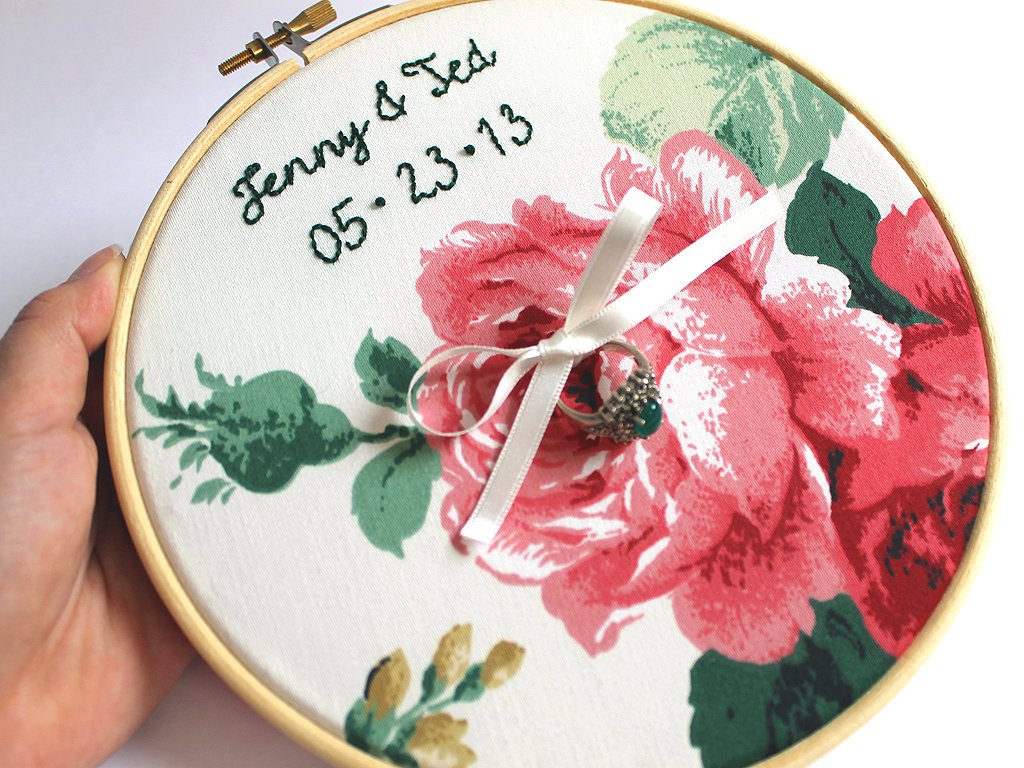 Personalized Embroidery Hoop Ring Bearer Pillow, Vintage Roses Wedding ...