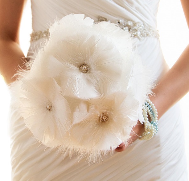 Isabella - Feather and Rhinestone bridal bouquet