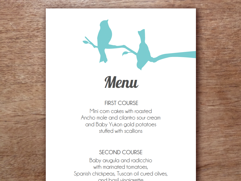 Love Birds Printable Wedding Menu