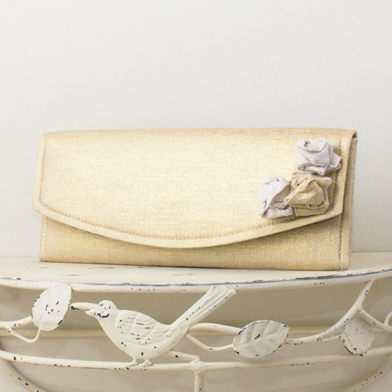 Wedding Envelope Clutch - Gold and White Metallic Linen Fabric with ...