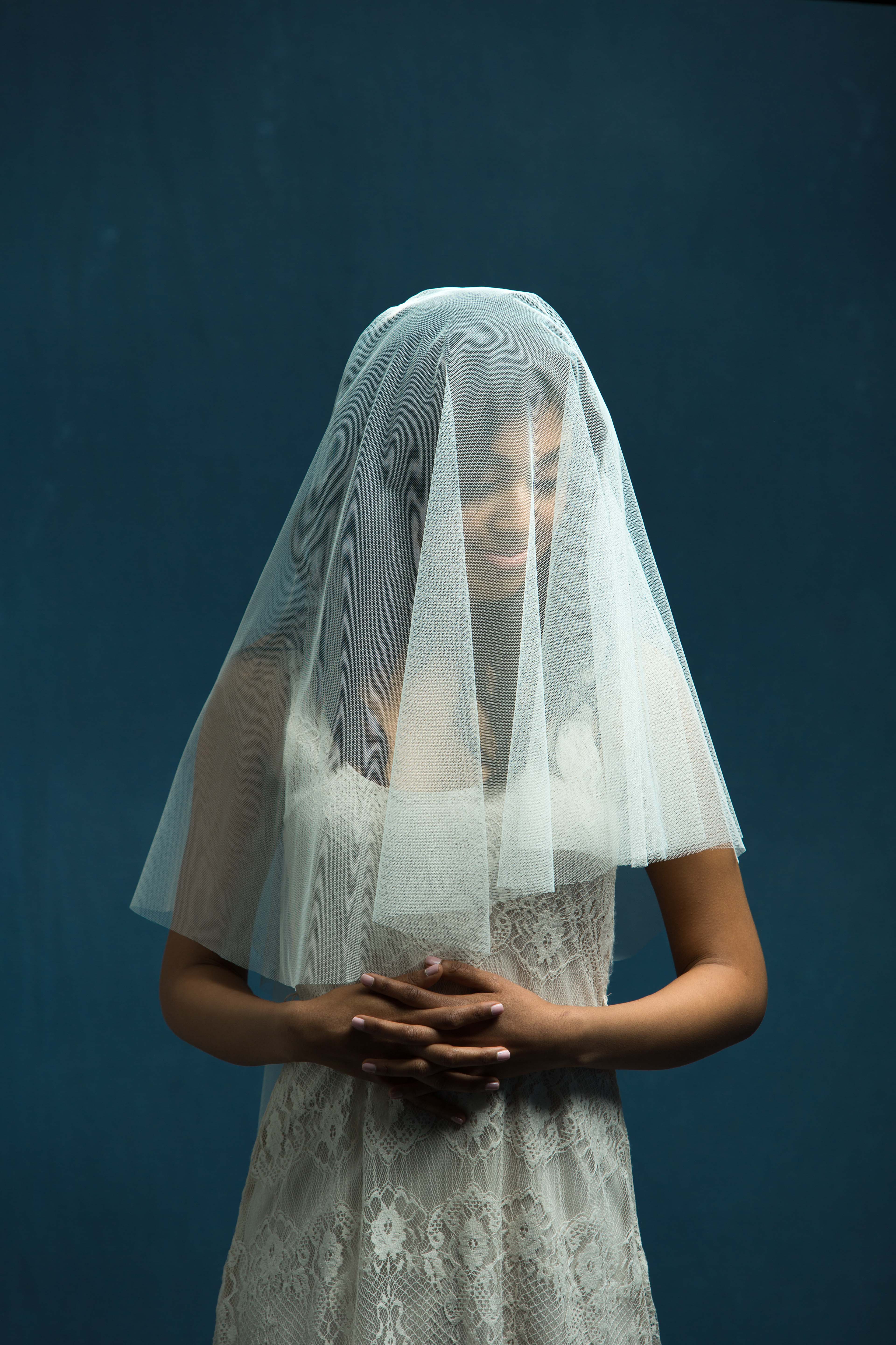 Drop Wedding Veil two layers, with blusher