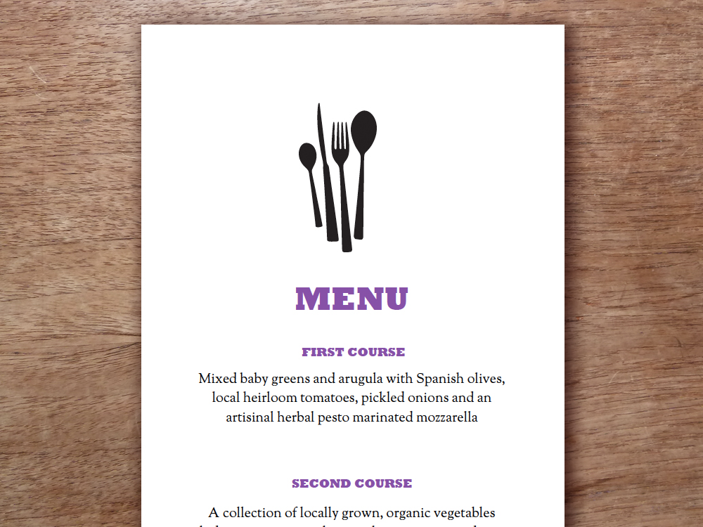 Silhouette Printable Wedding Menu