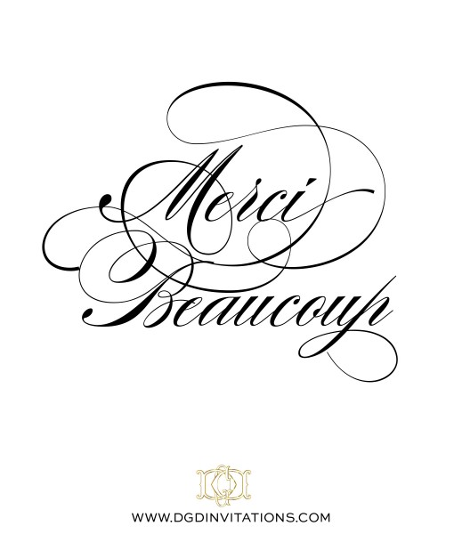 Wood handle mounted Thank You elegant Merci Beaucoup Flourish Note Card ...