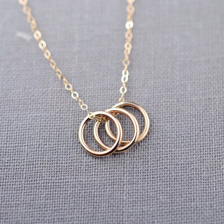 14K Gold Three Rings Necklace