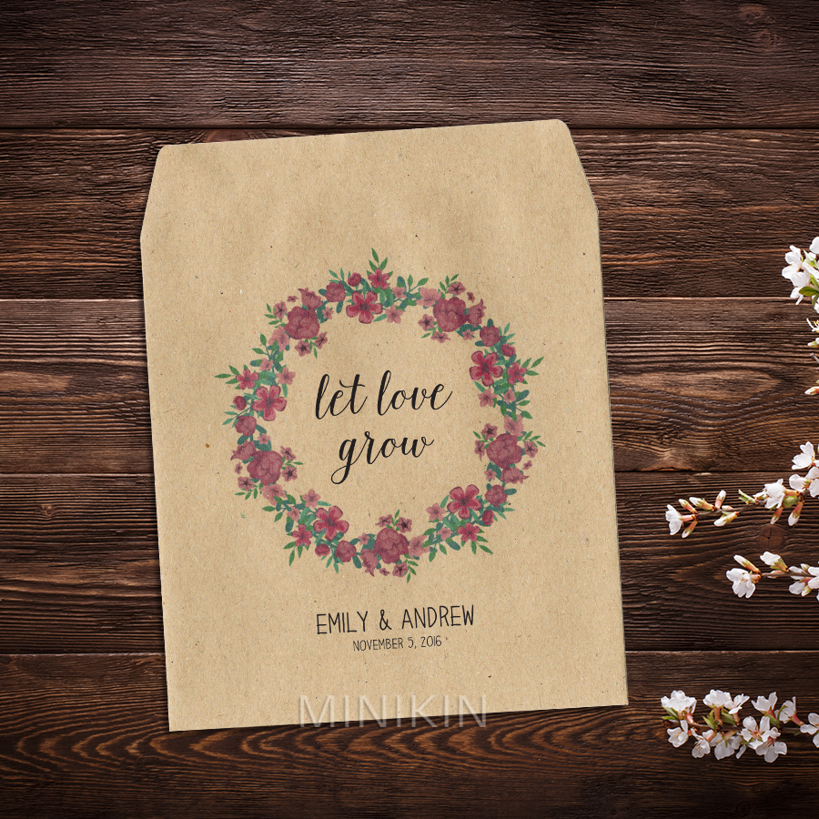 Pink Peony Wreath Wedding Seed Packets