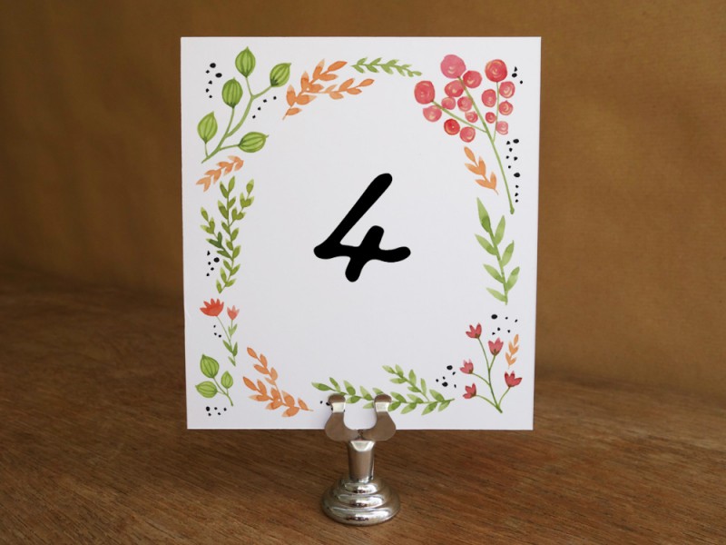 Printable Table Number - Watercolor Flowers
