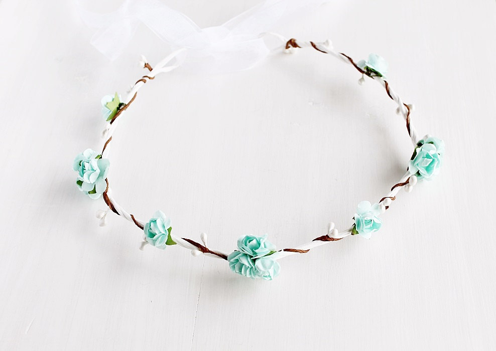 Aqua Blue Rose Crown, Bridal Halo, Woodland Crown