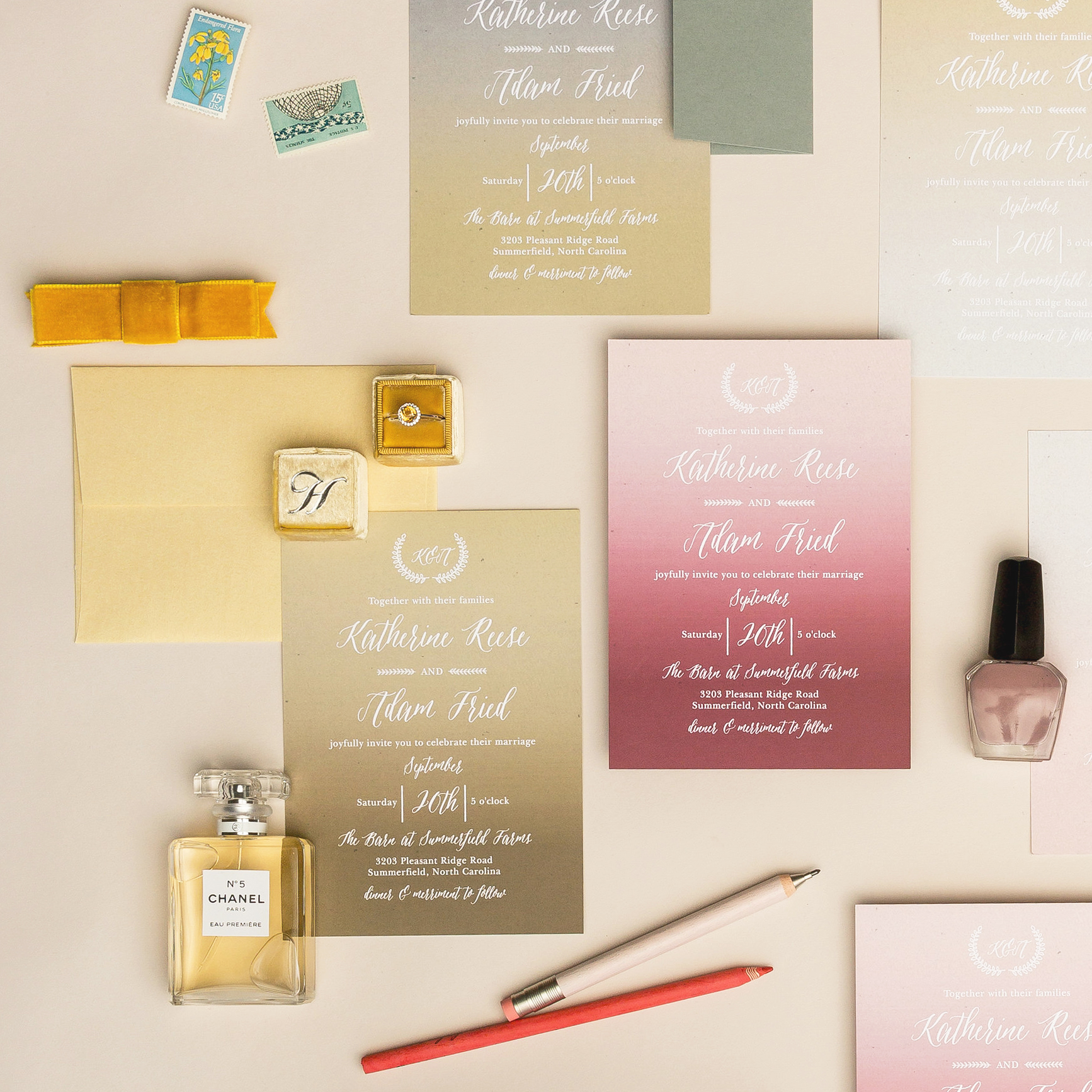 Rustic Ombre Wedding Invitation