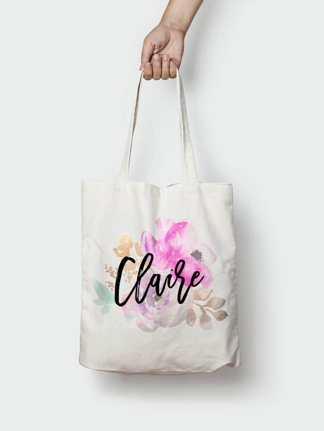 Floral Posie Personalized Name Wedding Tote Bag