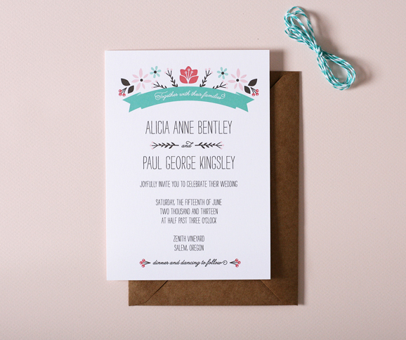 Folksy Floral Wedding Invitation
