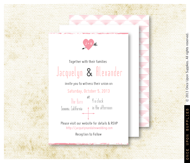 Blush Pink Heart & Arrow Wedding Invitation