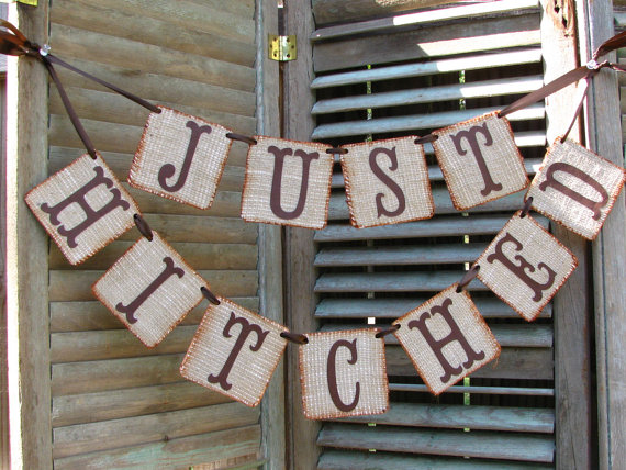 just hitched banner,wedding car banner,rustic wedding sign,rustic ...