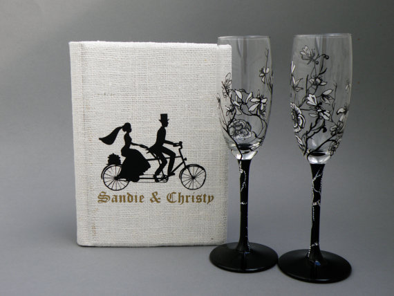 READY TO SHIP Burlap linen guest book and hand painted champagne ...