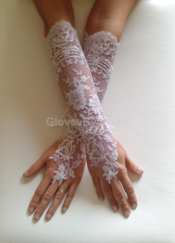 Extra Long White Wedding gloves silver frame free ship 239