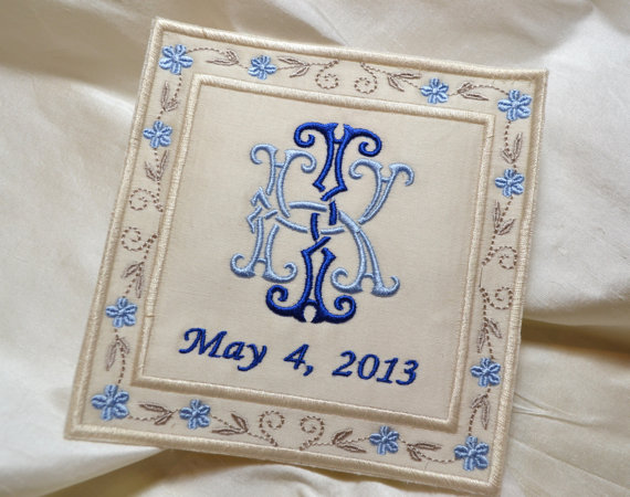 French Silk Satin Custom Embroidered Monogram Wedding Dress Label