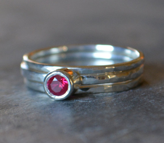 Ruby Solitare Stacking Engagement Ring Sterling Silver