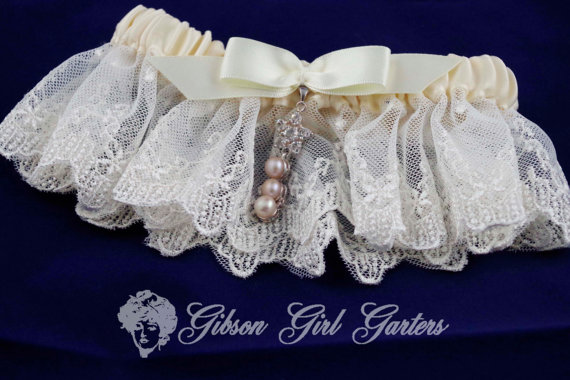 English Lace Garter, Ivory Lace Garter, Blush Pearl Garter, Ivory ...