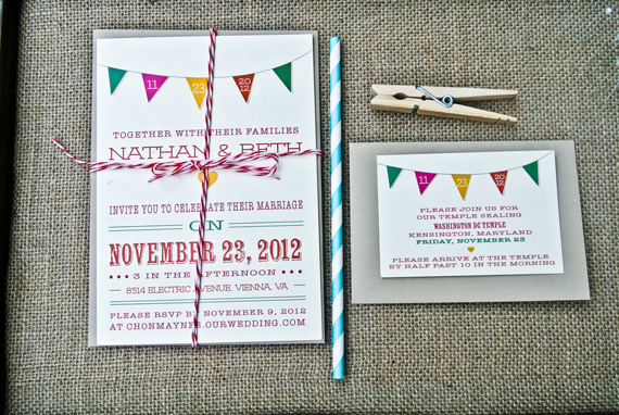 Wedding Invitation: Modern Multi Color Modern Bunting