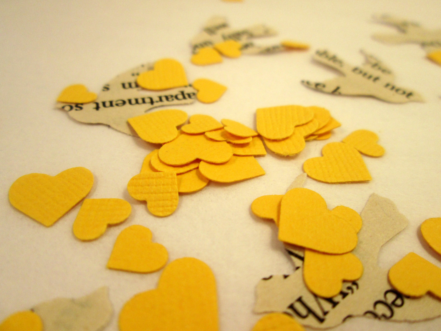 Book Page Bird Confetti & Yellow Mini Heart Confetti