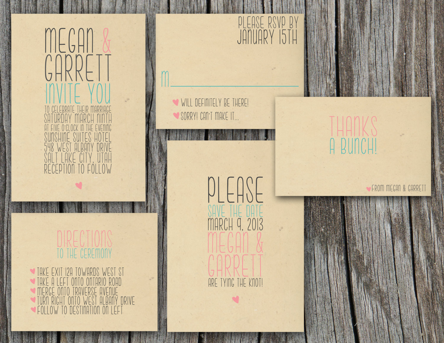 Rustic, Kraft Paper Wedding Invitation Set - Vintage