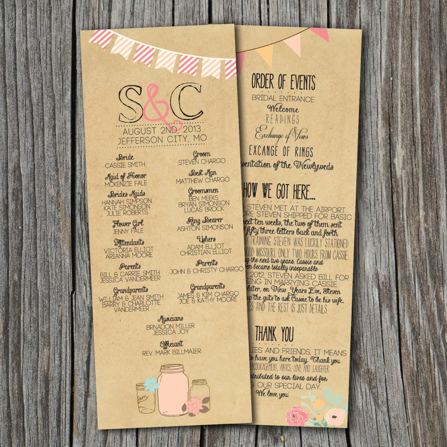 Wedding Program - Printable, Custom - DIY Wedding - RUSTIC, KRAFT Paper ...