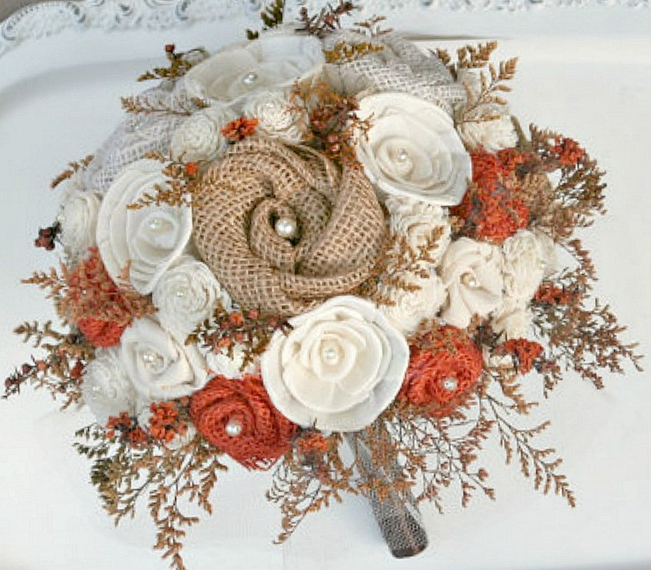 Full Sized Orange Rustic Autumn Wedding Heirloom Bride's Bouquet