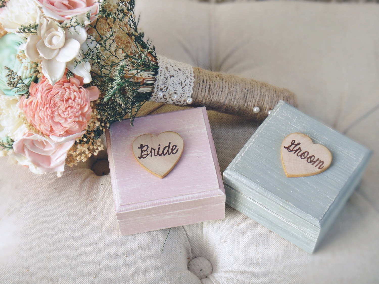 Bride and groom ring box set