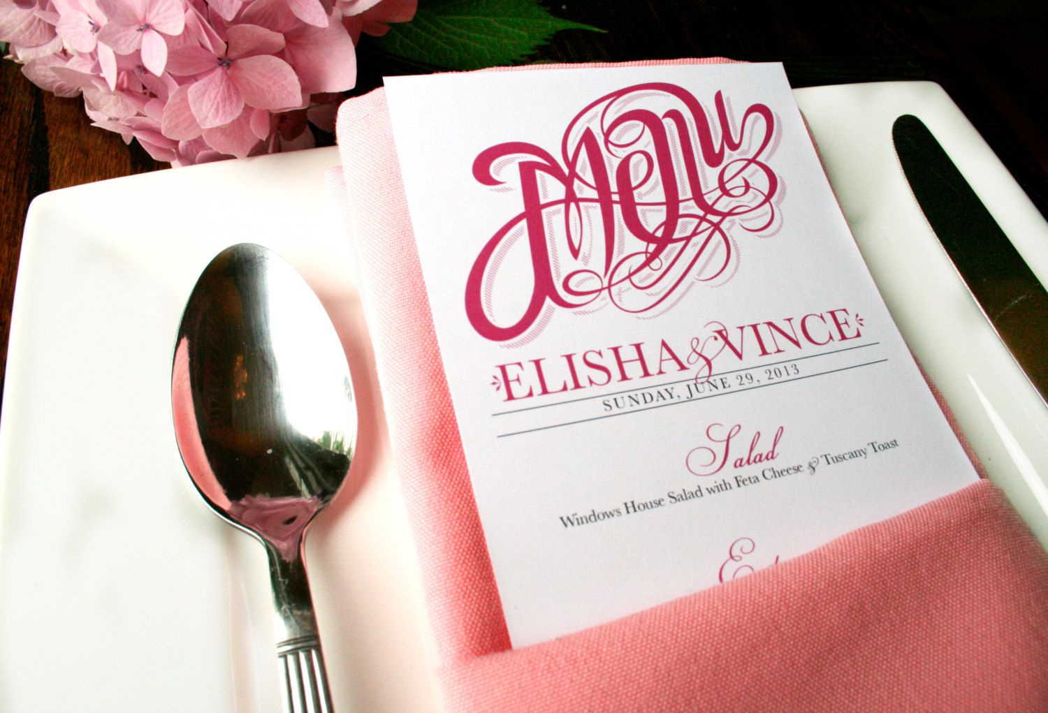 Elegant wedding menu cards with sophisticated script typography ...