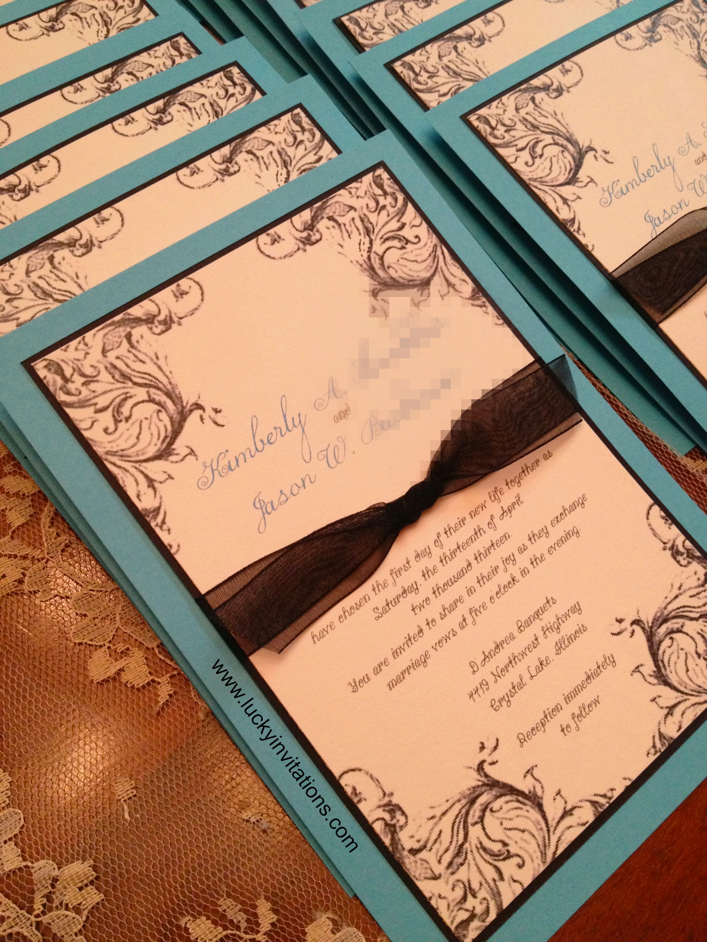 Turquoise and Black Wedding Invitation