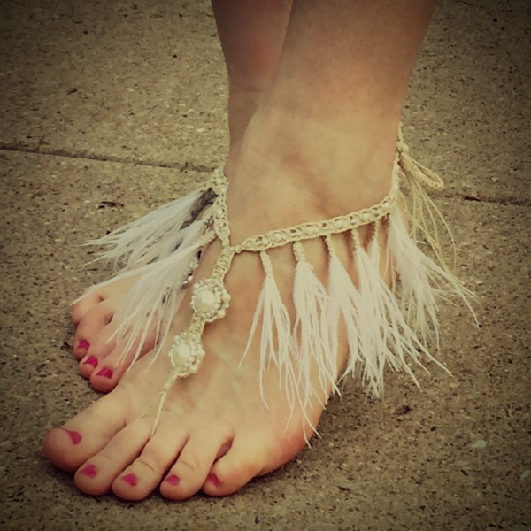 feather-fringe-wedding-barefoot-sandals, bohemian, beach, barefoot ...