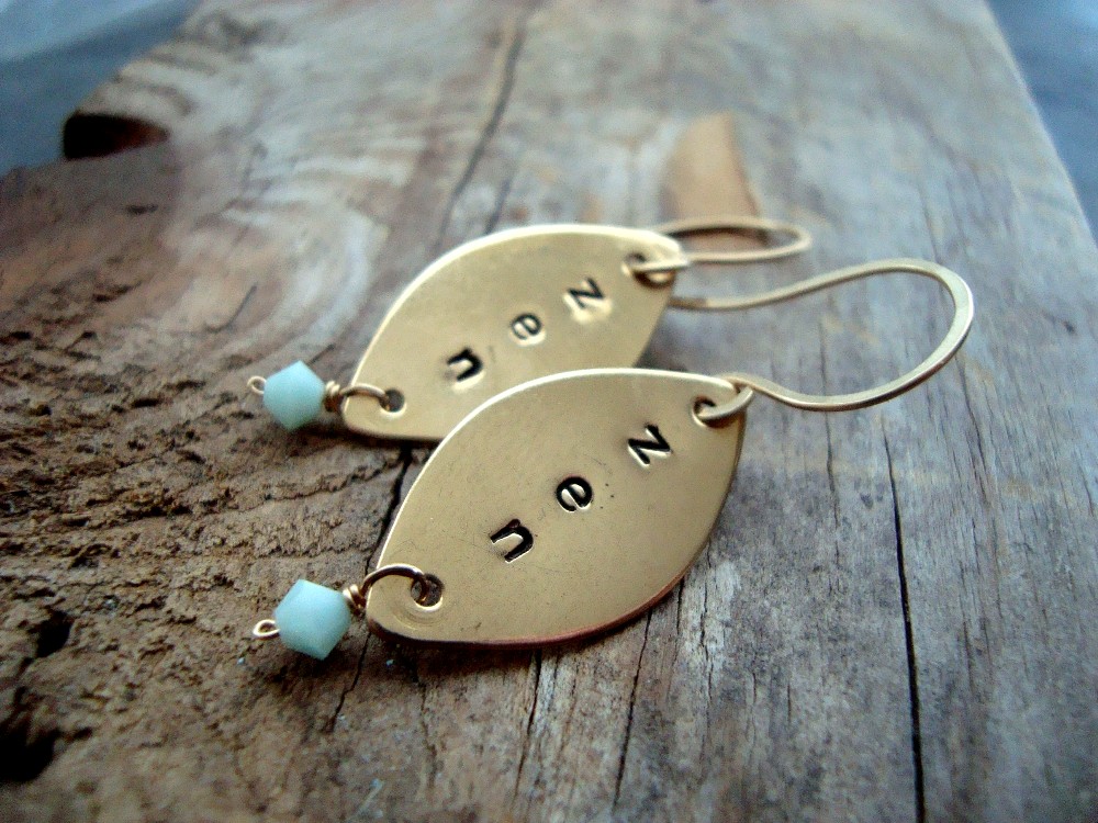 Zen Earrings - Hand Stamped Brass and Crystal