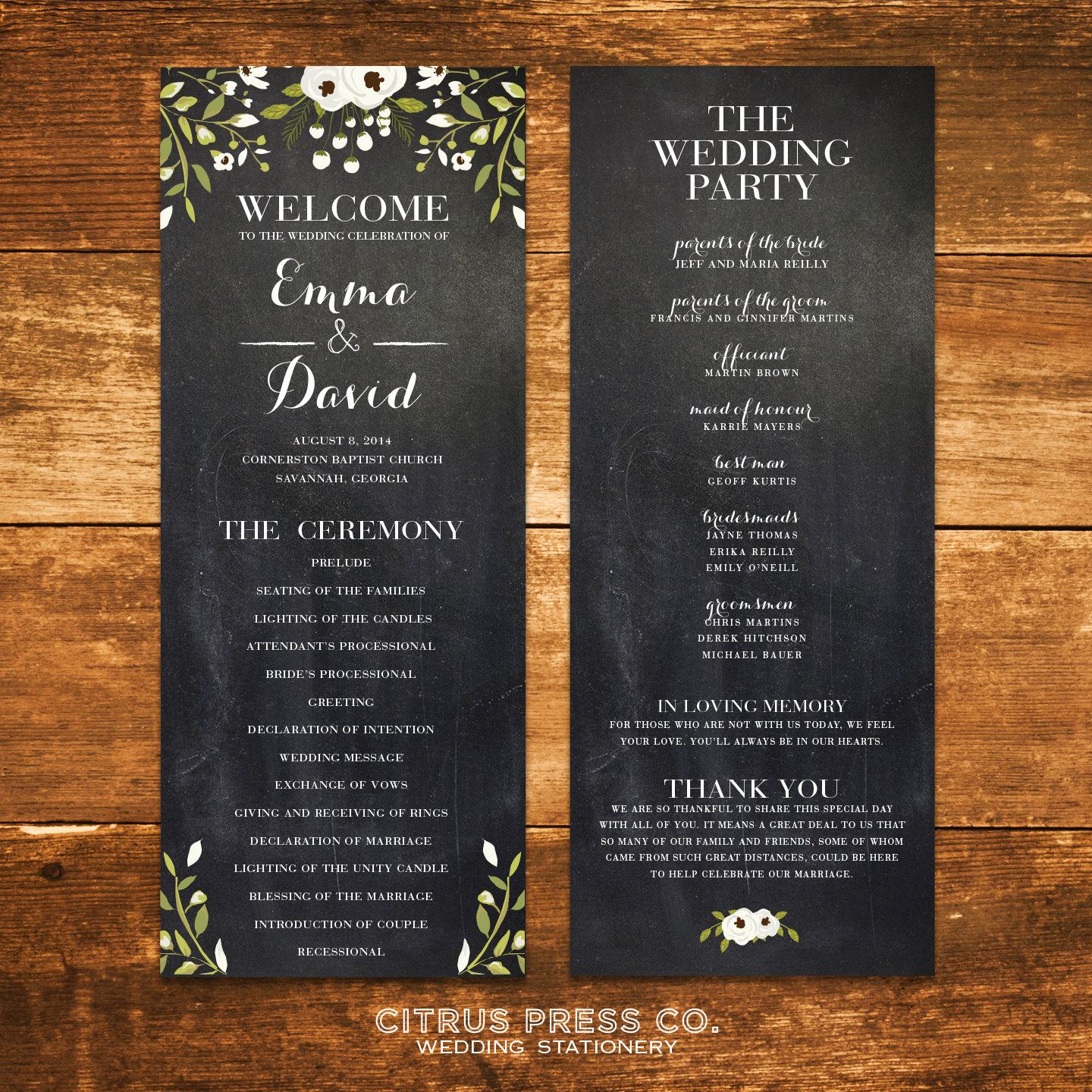 Chalkboard Ceremony Program for Rustic Weddings | Emmaline Bride