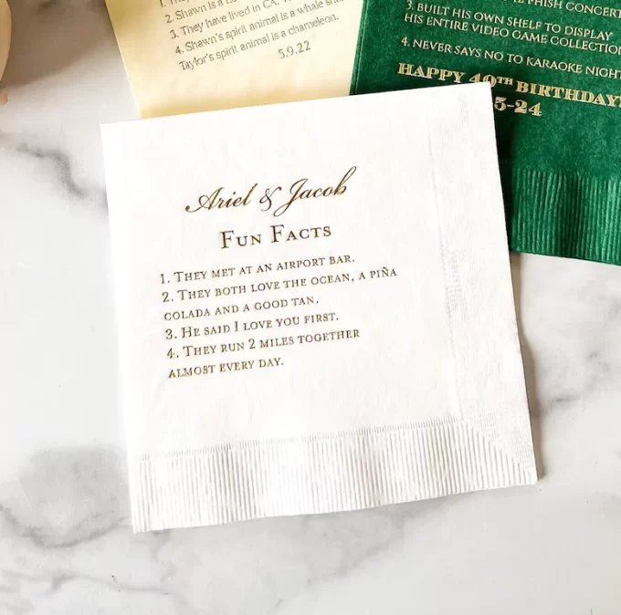 Fun Facts Wedding Napkins: HANDMADE-A-DAY