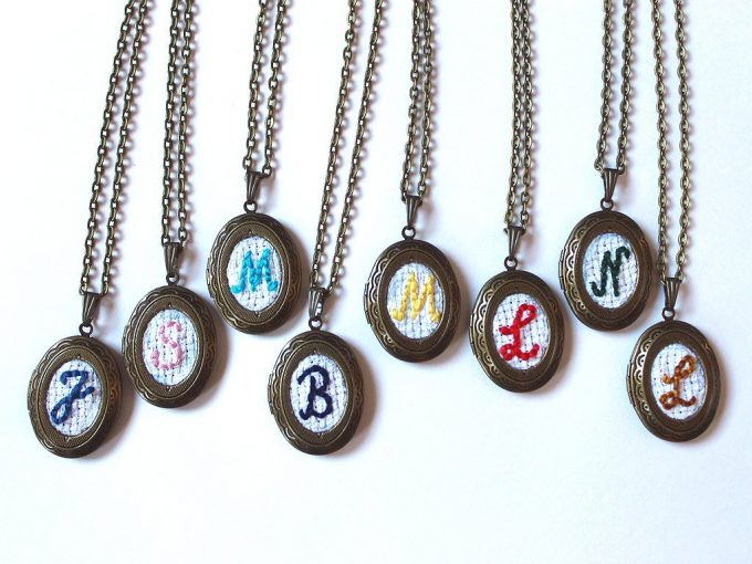 Monogram Locket: Embroidered Necklaces for Bridesmaids