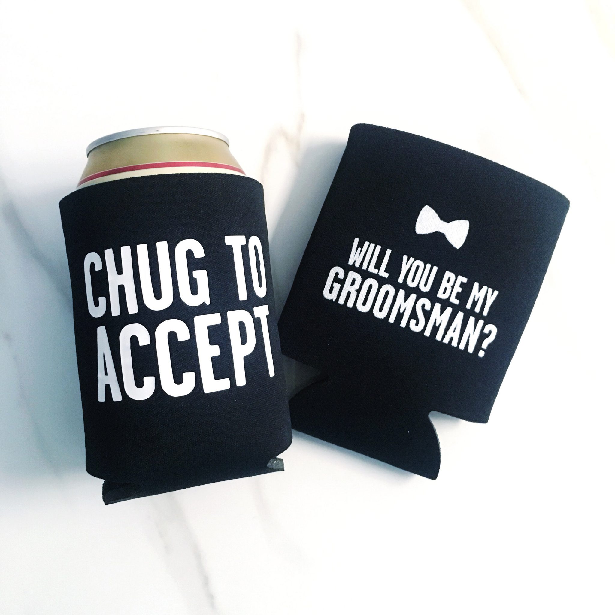 Funny "Chug To Accept" Groomsmen Can Coolers | Emmaline Bride