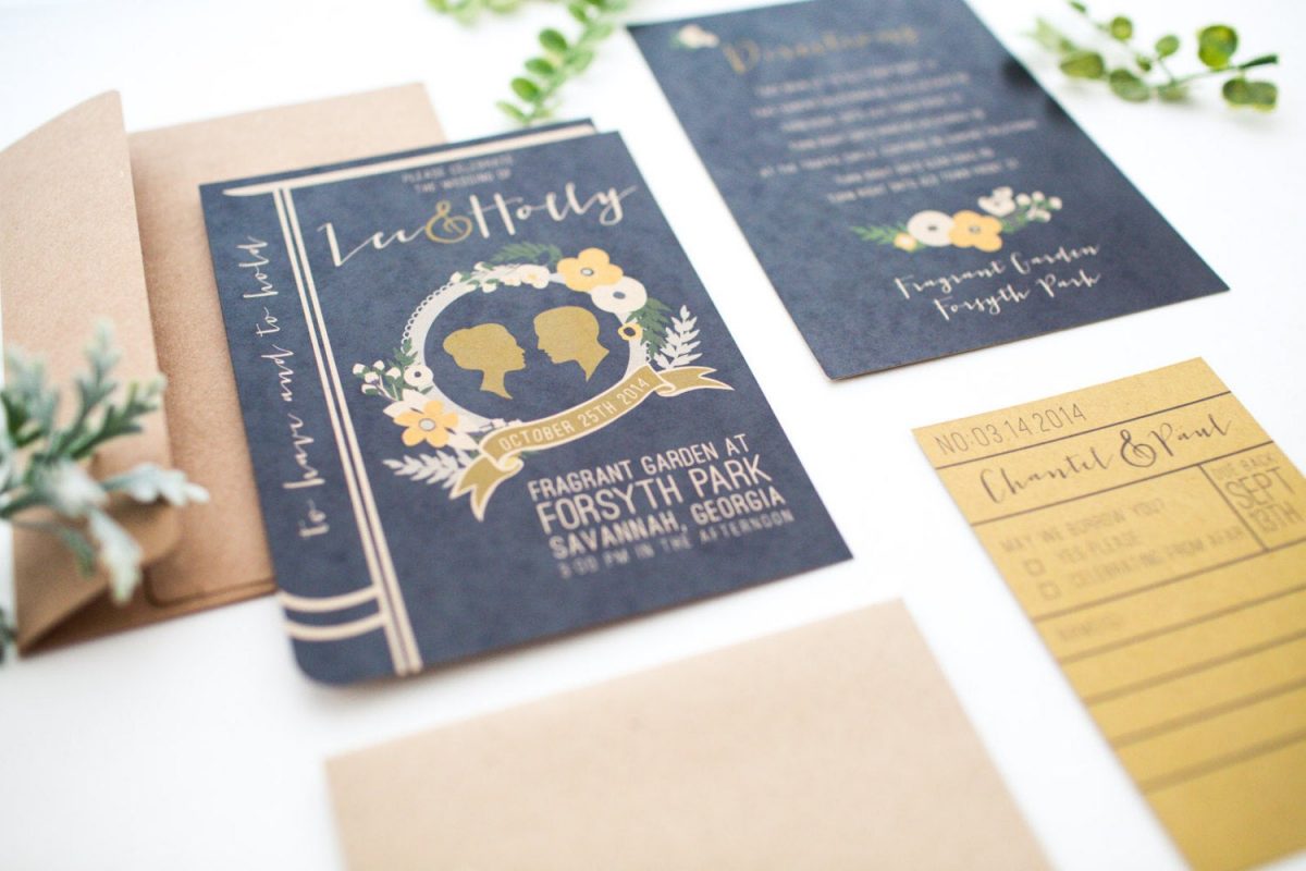 Book Wedding Invitations with Library Card RSVP | Emmaline Bride
