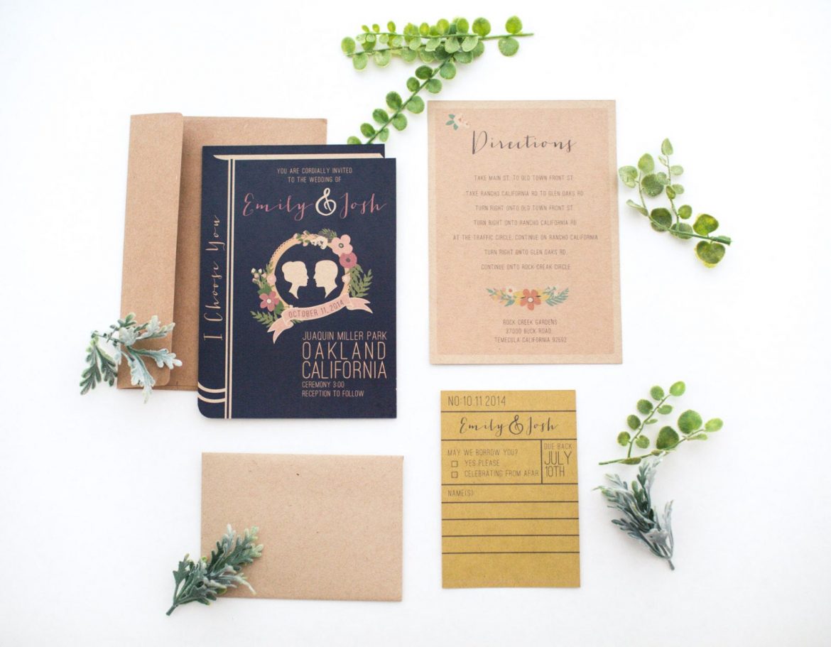 Book Wedding Invitations with Library Card RSVP | Emmaline Bride