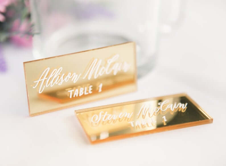 Gold Mirror Place Cards | Emmaline Bride Wedding Blog