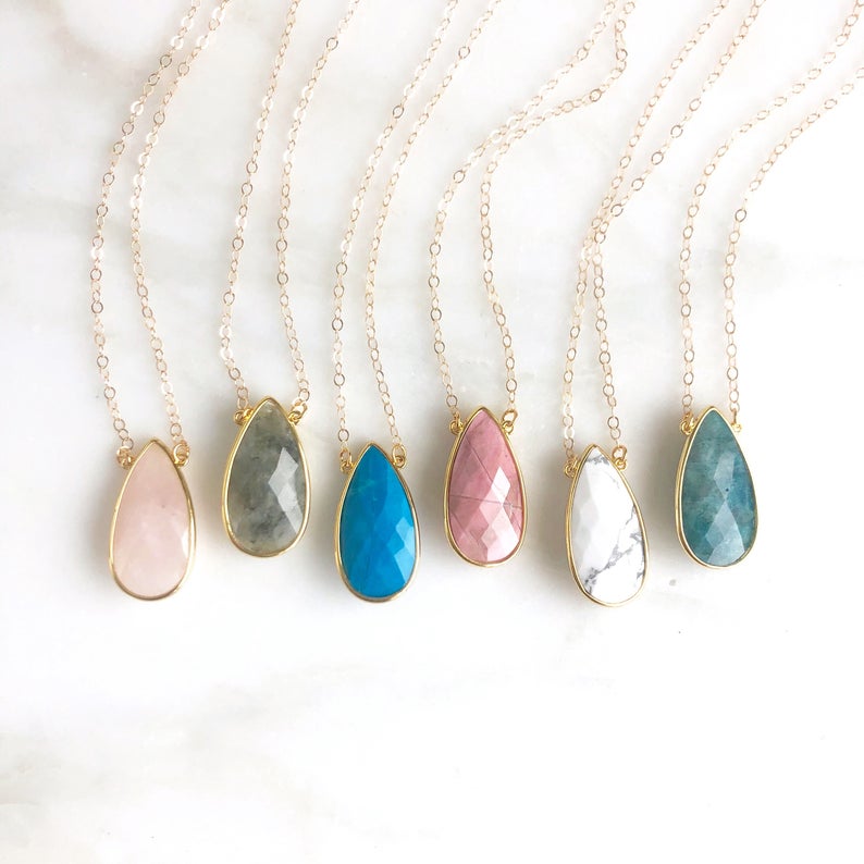 NEW: Stone Teardrop Necklaces for Brides, Bridesmaids + Moms