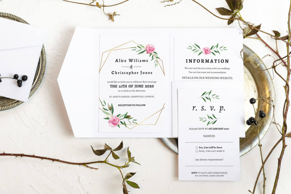 Pink Flower Crown Wedding Invitation | Emmaline Bride Wedding Blog